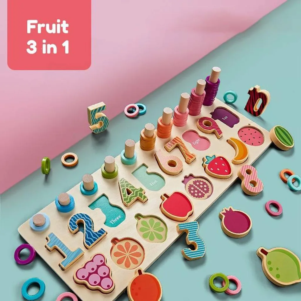 Wooden 3-in-1 Number Puzzle and Shape Sorting Game | Multiply
